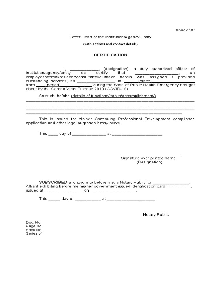 Annex A - Certification | PDF