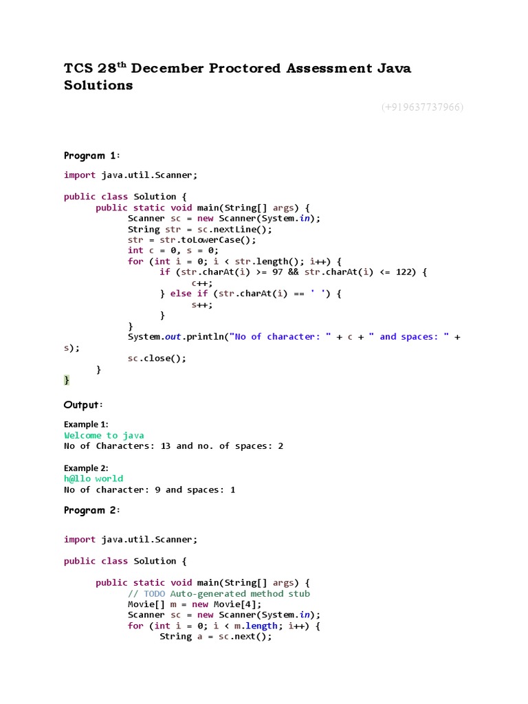 TCS 28 December Proctored Assessment Java Solutions: Program 1 | PDF ...