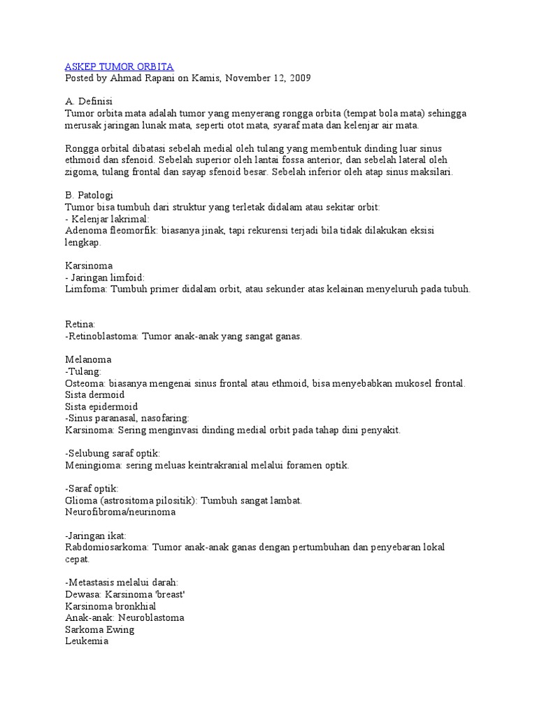 Asuhan Keperawatan Tumor Orbita | PDF