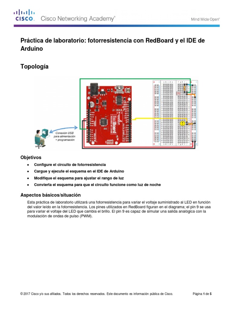2.2.3.2 Lab - Photo Resistor Using RedBoard and Arduino IDE | PDF | Arduino | Diodo emisor de luz