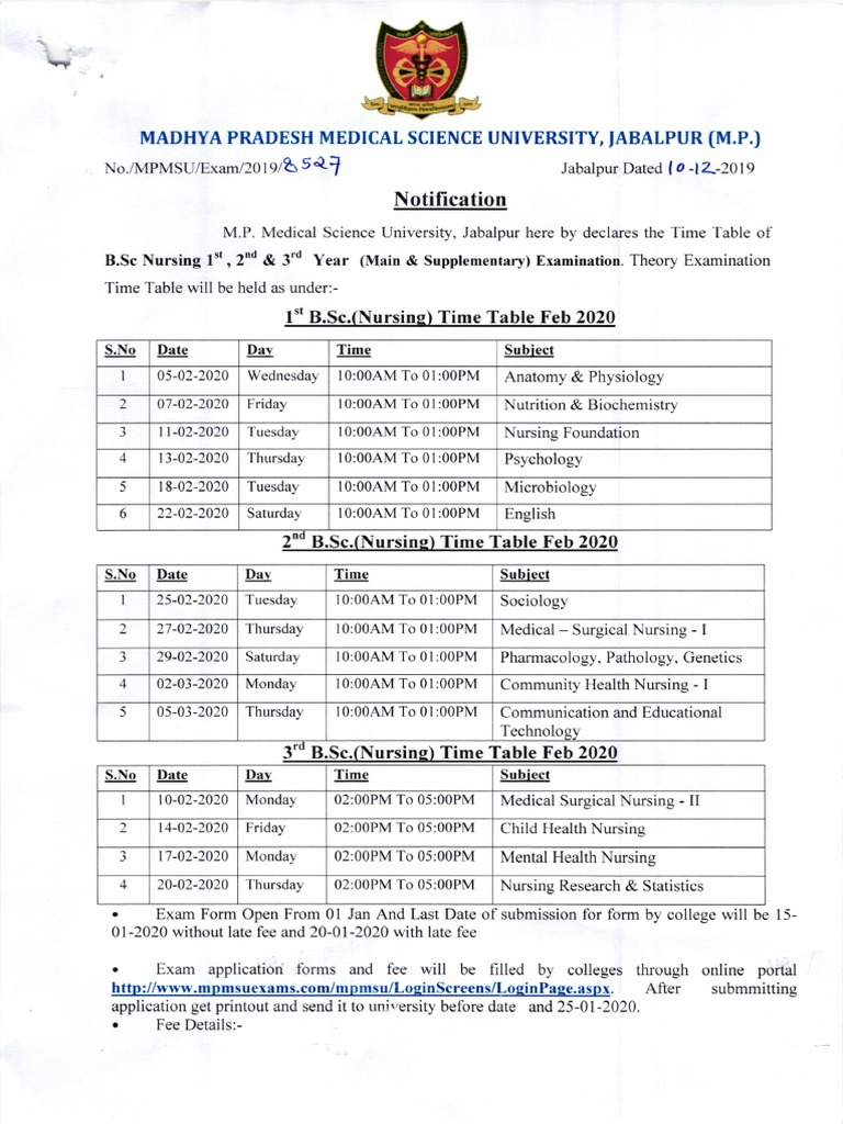 BSC Nursing 1st, 2nd and 3rd Year Time Table PDF | PDF | Nursing ...