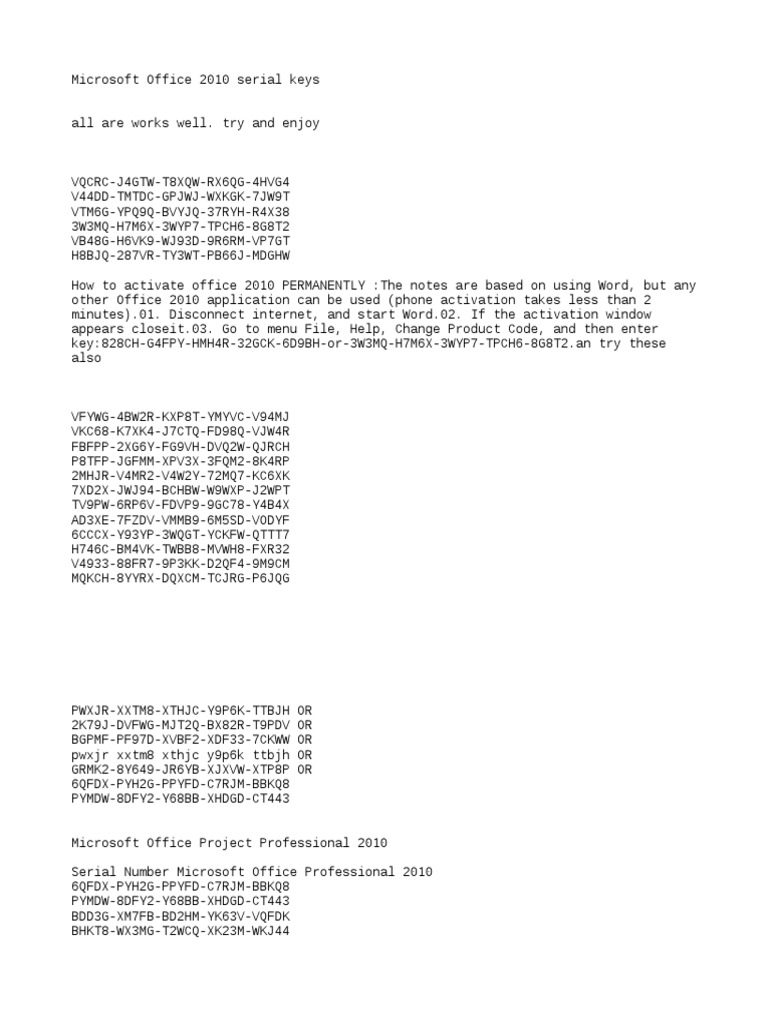 Microsoft Office Serial Key | PDF | Microsoft Office 2010 | Microsoft ...