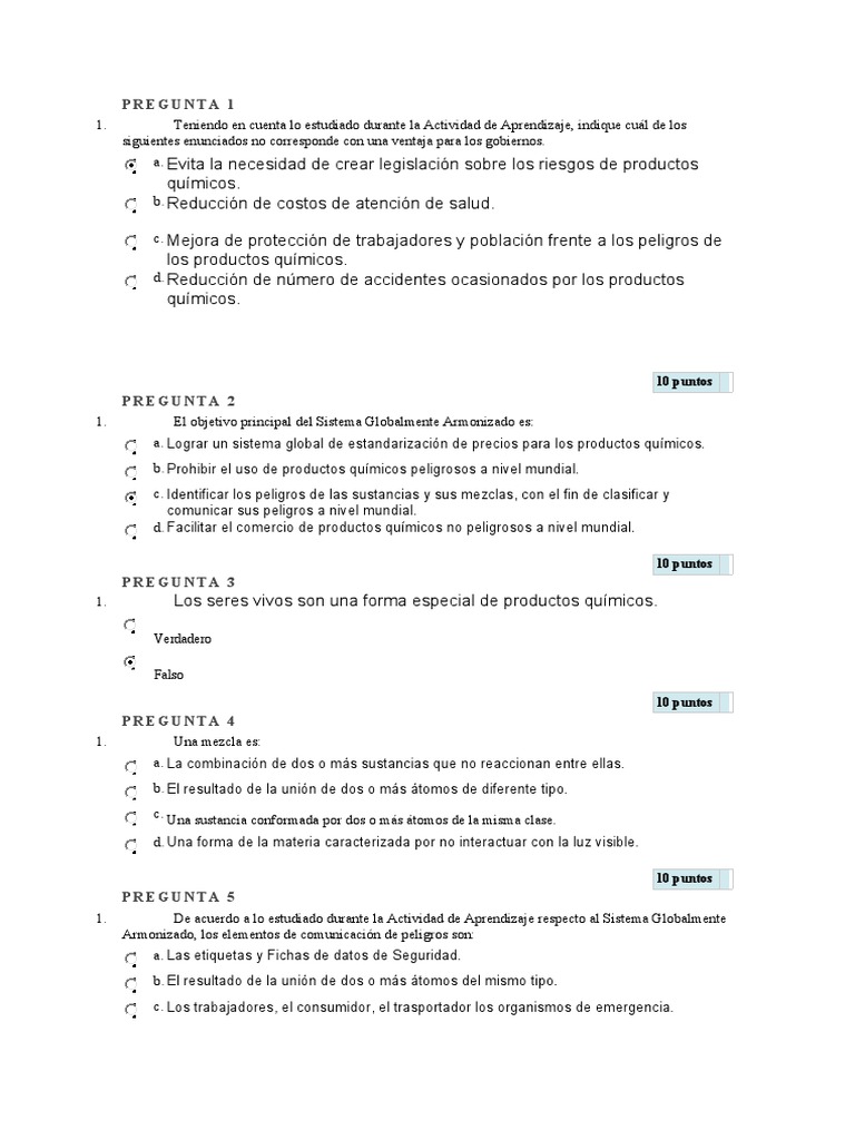 Semana 1 Evaluacion - Sga Sena | PDF | Sustancias químicas | Química Semana 1 Evaluacion - Sga Sena | PDF | Sustancias químicas | Química