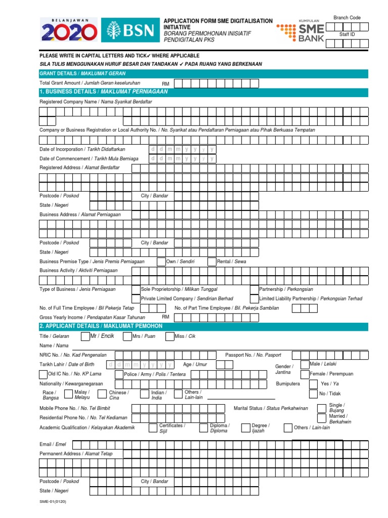 Business Details / Maklumat Perniagaan: Borang Permohonan Inisiatif ...