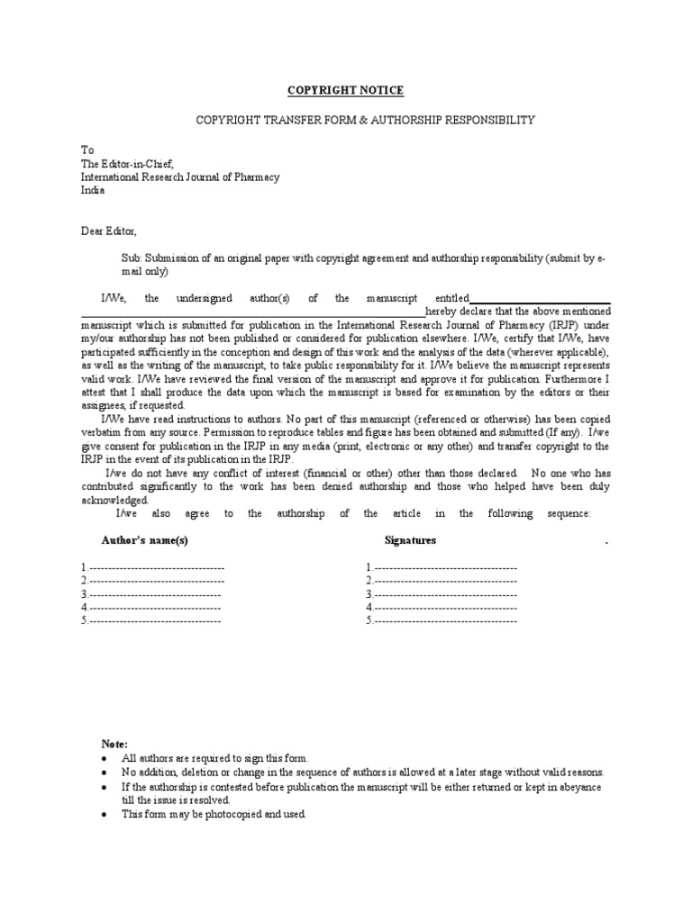 Copyright Form | PDF | Copyright | Author