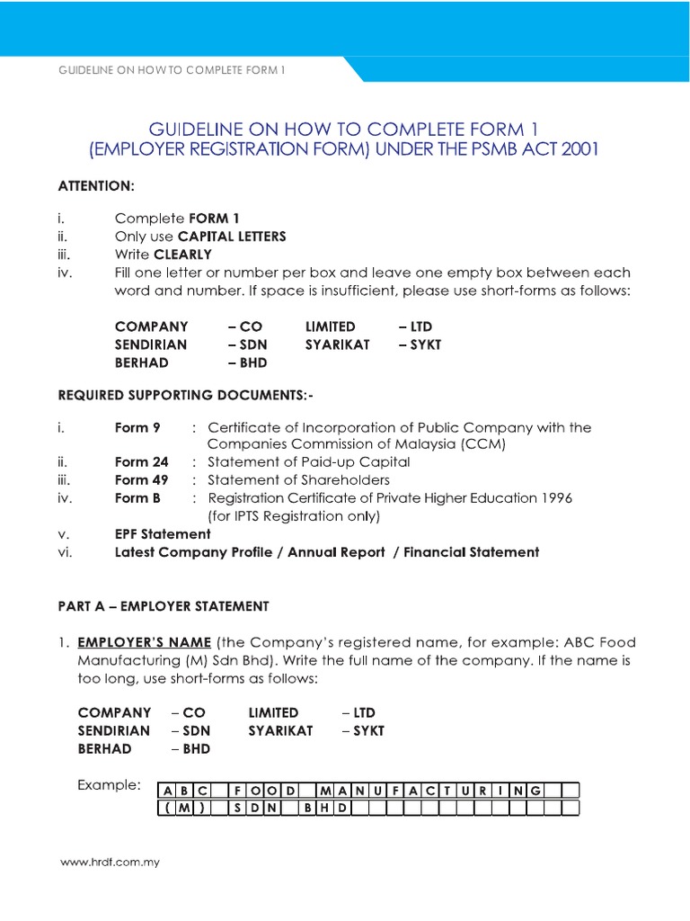 Guideline On How To Complete Form 1 | PDF