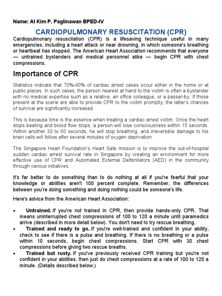 Importance of CPR | PDF | Cardiopulmonary Resuscitation | Cardiac Arrest