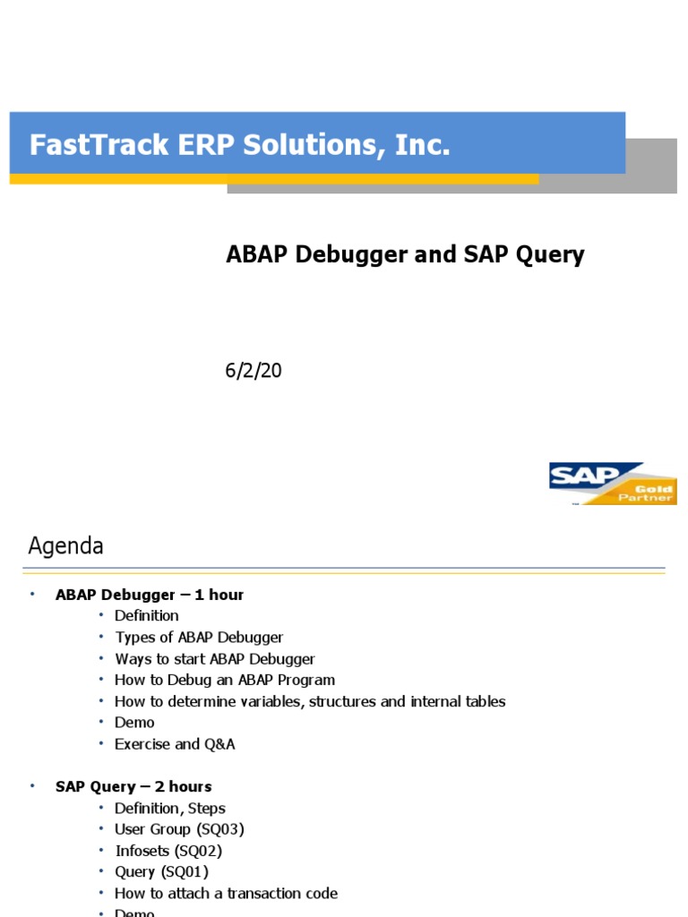 Abap Debugger And Sap Query Pdf Information Technology Management Software Development