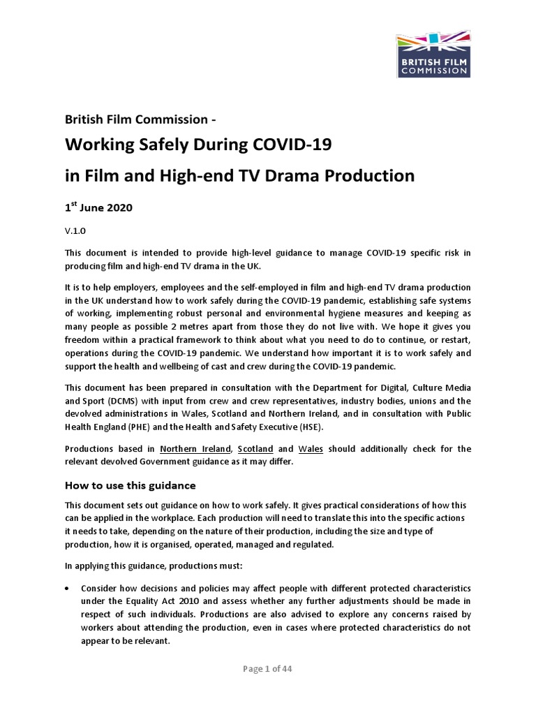 Working Safely During COVID-19 in Film and High-End TV Drama Production ...
