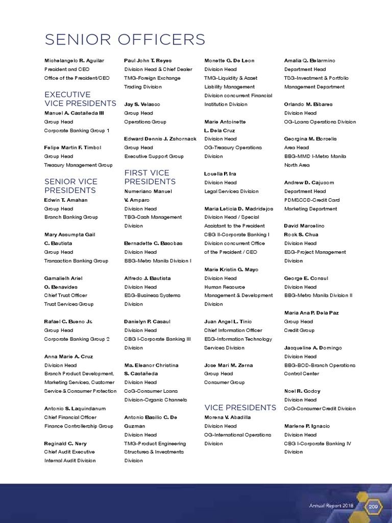 Senior Officers: Executive Vice Presidents | PDF | Corporate Law ...