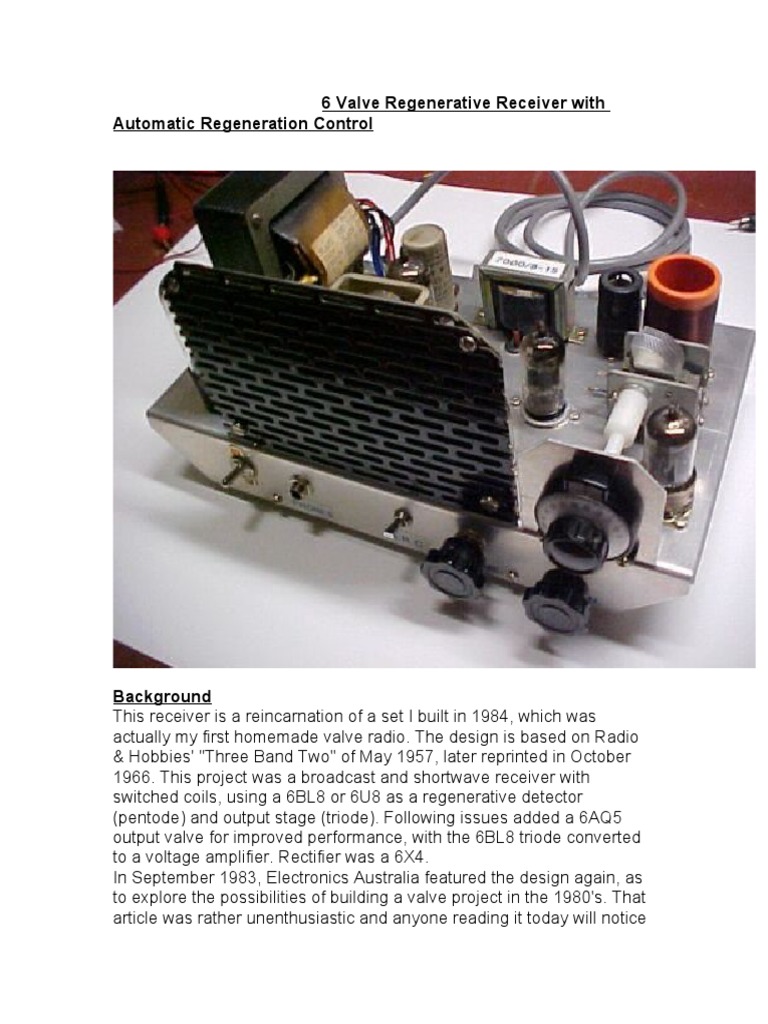 6 Valve Regenerative Receiver Design | PDF | Rectifier | Vacuum Tube