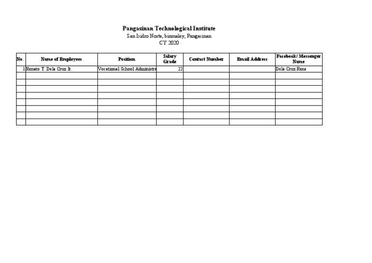 Employee Names and Contact Info | PDF