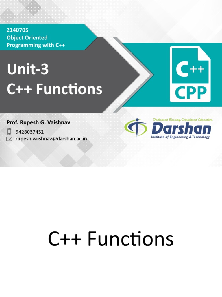 Unit-3 C++ Functions: 2140705 Object Oriented Programming With C++ | PDF | Parameter (Computer ...