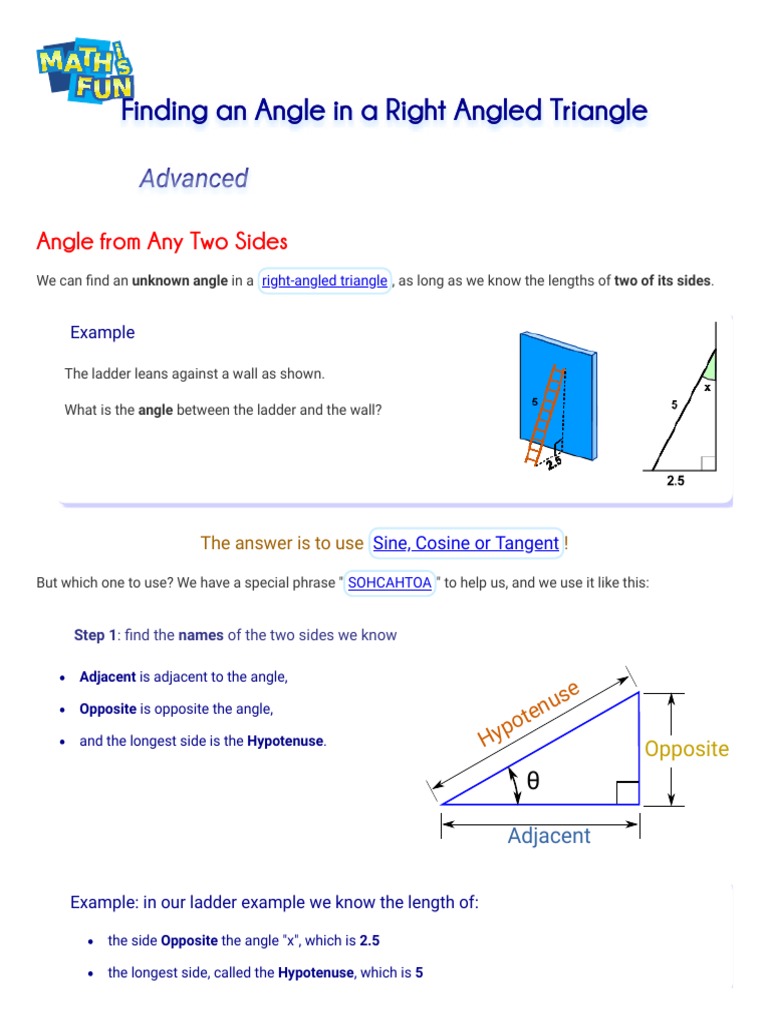 Finding An Angle in A Right Angled Triangle PDF | PDF | Trigonometric ...