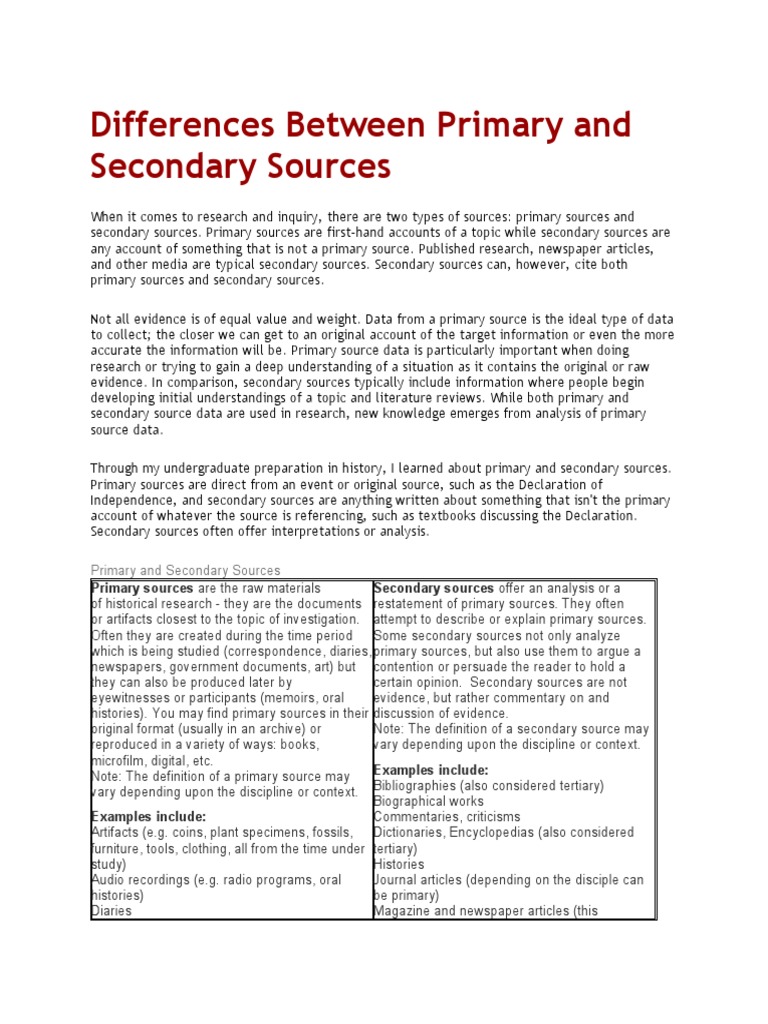 Differences Between Primary and Secondary Sources | PDF | Primary ...
