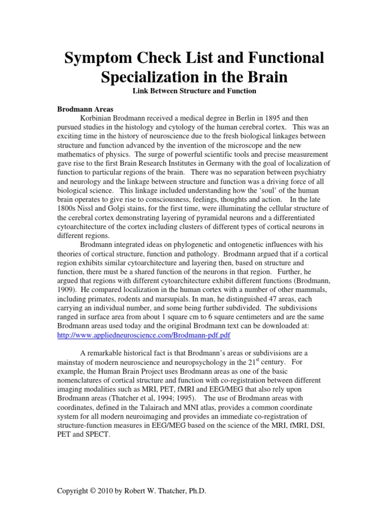 Symptom Check List and Functional Specialization in The Brain | PDF ...