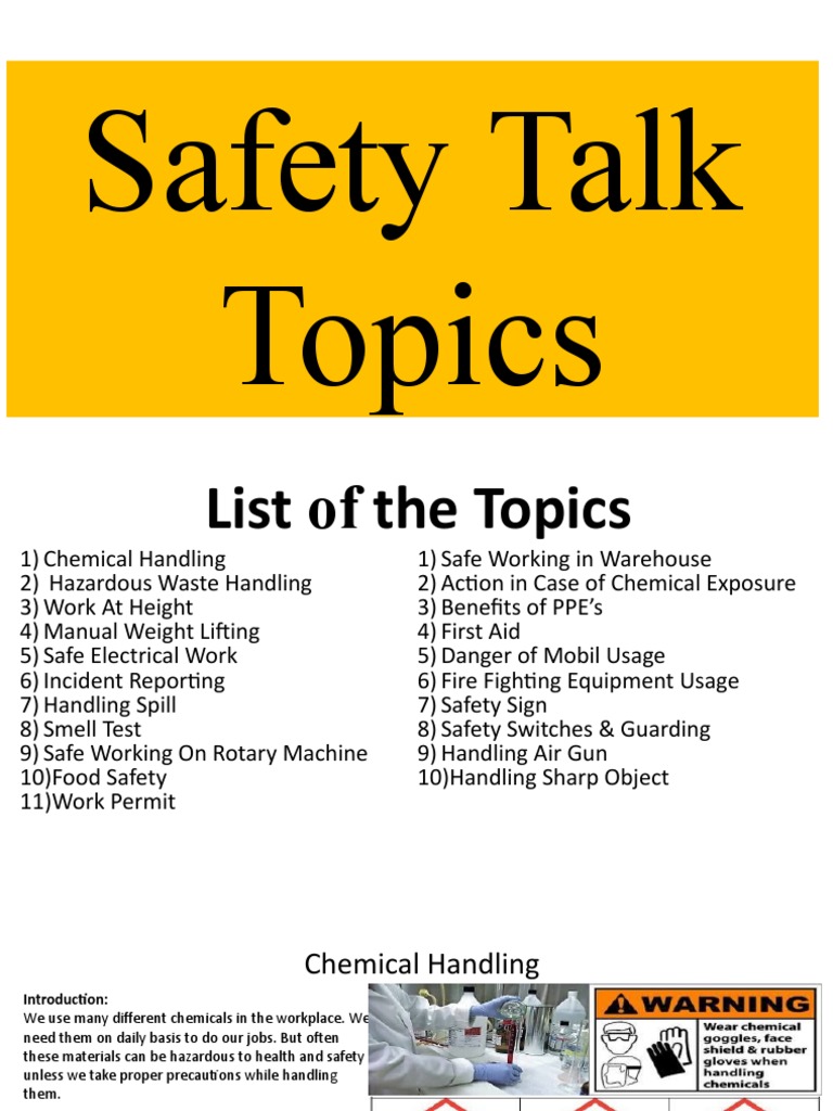 Safety Talk Topics | PDF | Personal Protective Equipment | First Aid