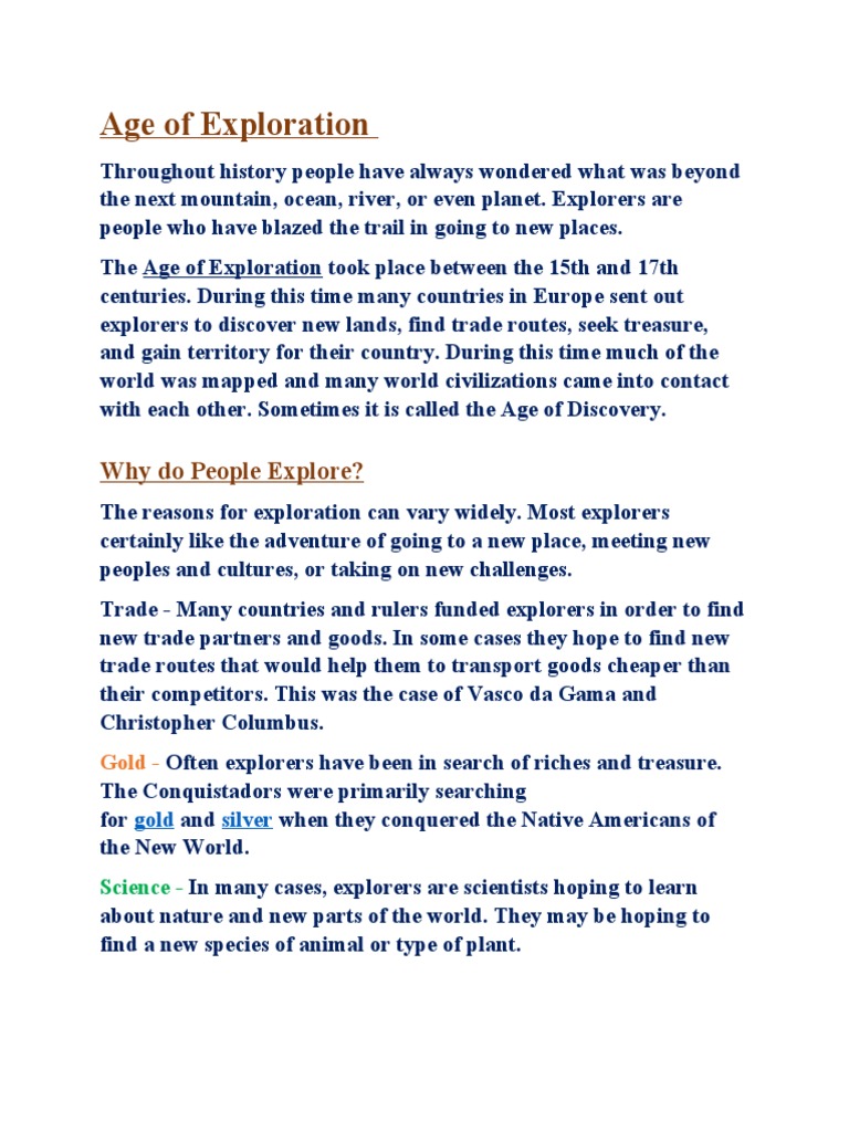 Age of Exploration Factsheet | PDF | Exploration | Age Of Discovery