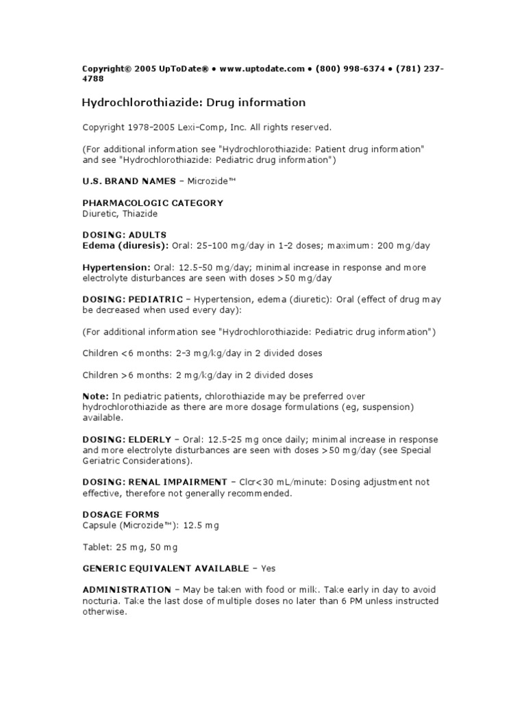 Hydrochlorothiazide: Drug Information | PDF | Pharmacology | Dose ...