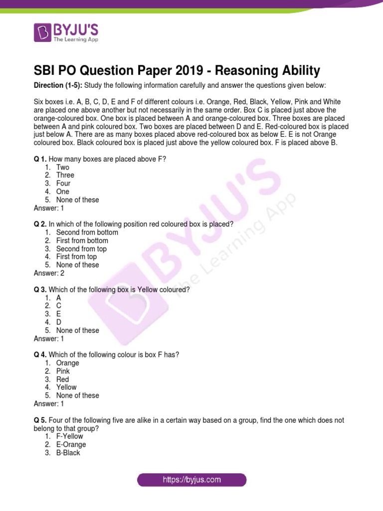 SBI PO Question Paper 2019 Reasoning Ability | PDF | Alphabet | Consonant