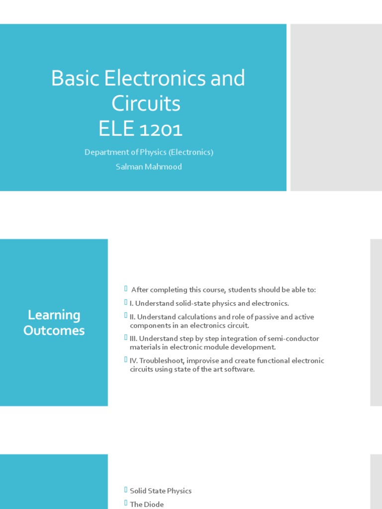 Basic Electronics & Circuits Guide | PDF | P–N Junction | Semiconductors