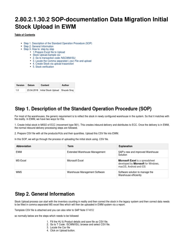 2.80.2.1.30.2 SOP-documentation Data Migration Initial Stock Upload in ...