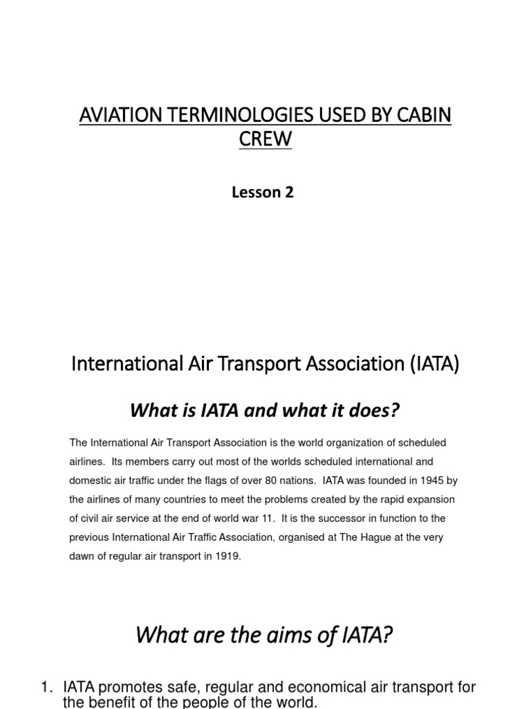 Aviation Terminologies Used by Cabin Crew: Lesson 2 | PDF | Airlines ...