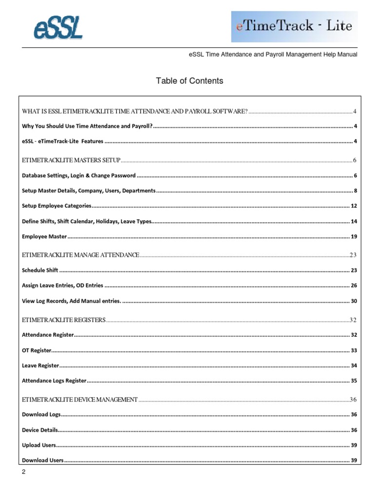 eSSL Time Attendance and Payroll Management Help Manual | Download Free ...