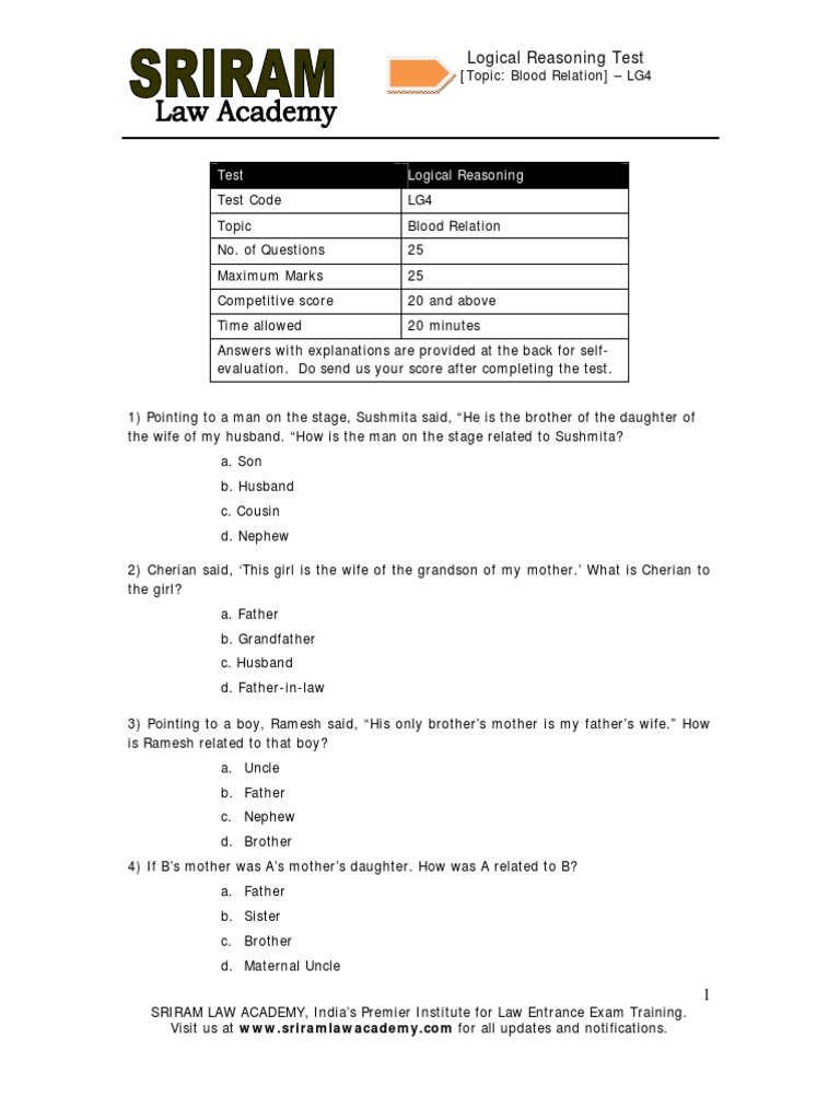 Logical Reasoning Test | PDF | Interpersonal Relationships | Family