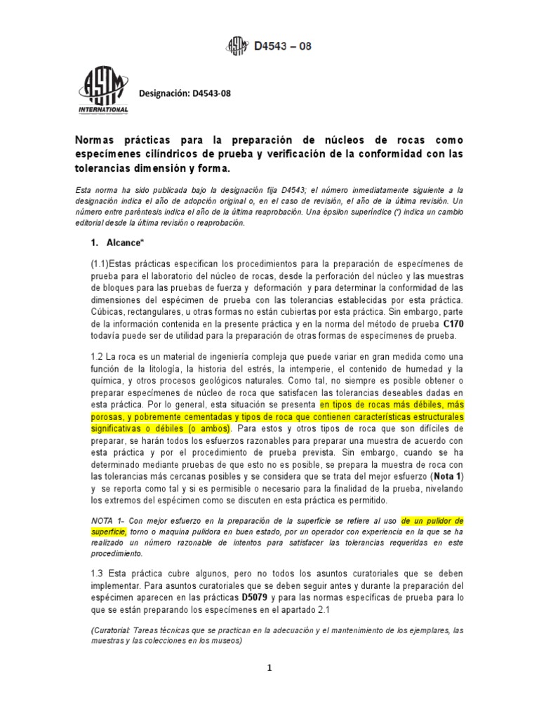 ASTM D4543 08 Traducción | PDF | Perforar | Tolerancia de ingeniería