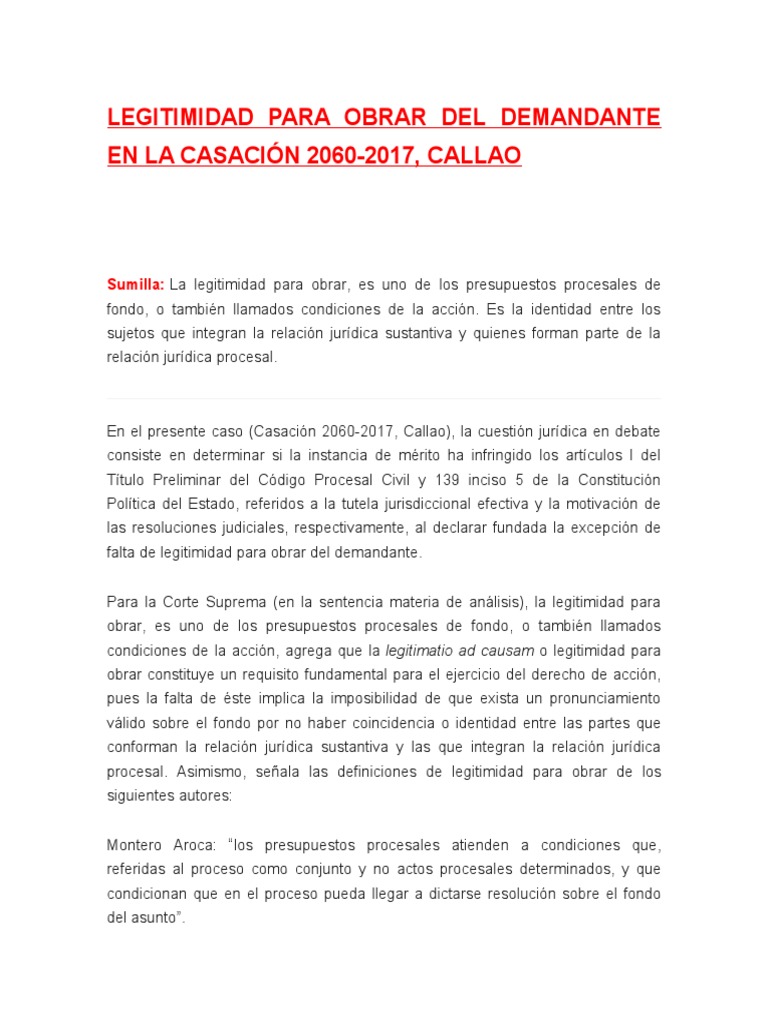 Legitimidad Para Obrar Del Demandante En La Casación 2060 Pdf Ley