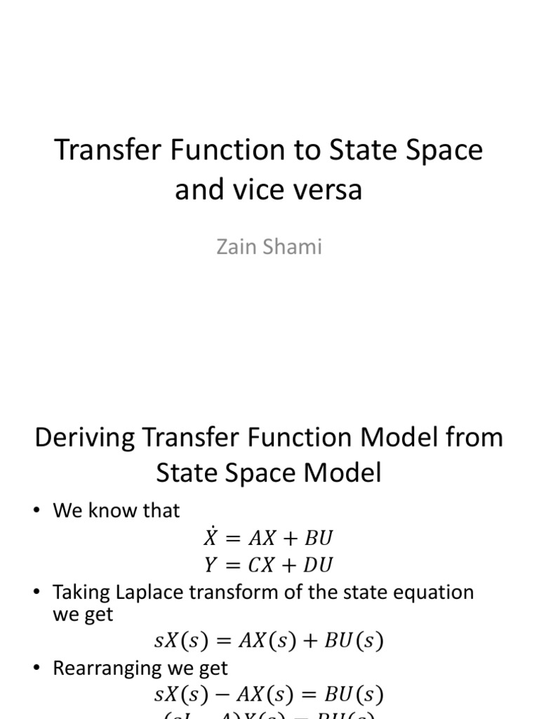 Transfer Function To State Space and Vice Versa PDF | PDF