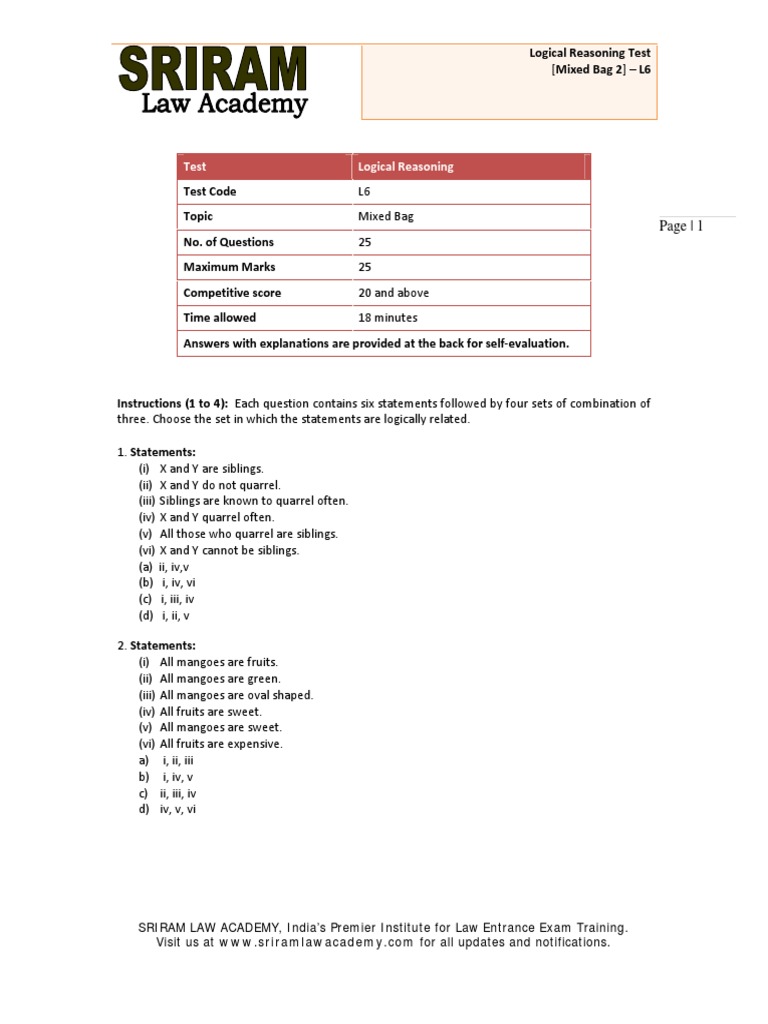 Test Logical Reasoning: Page - 1 | PDF | Argument | Test (Assessment)