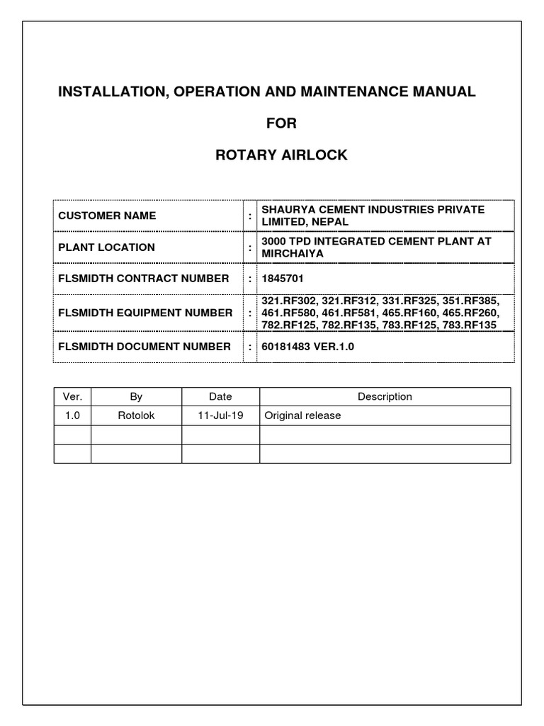 Rotary Airlock Installation Manual | PDF | Electric Motor | Waste ...