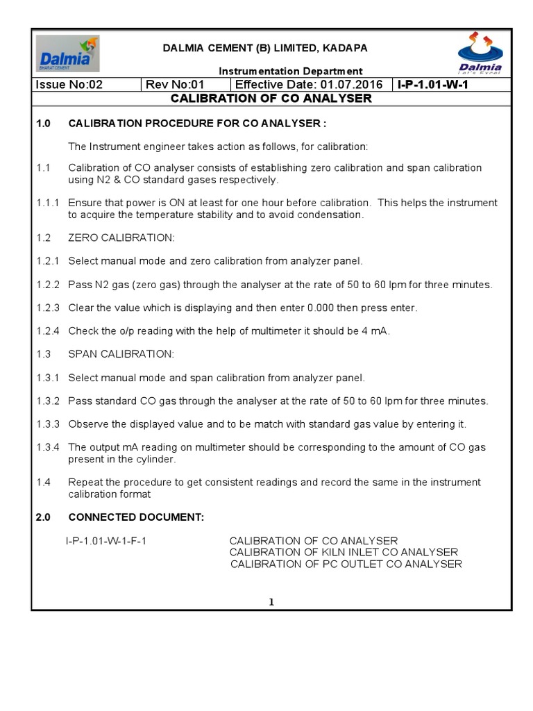 CO Analyser Calibration Procedure | PDF | Calibration | Gases