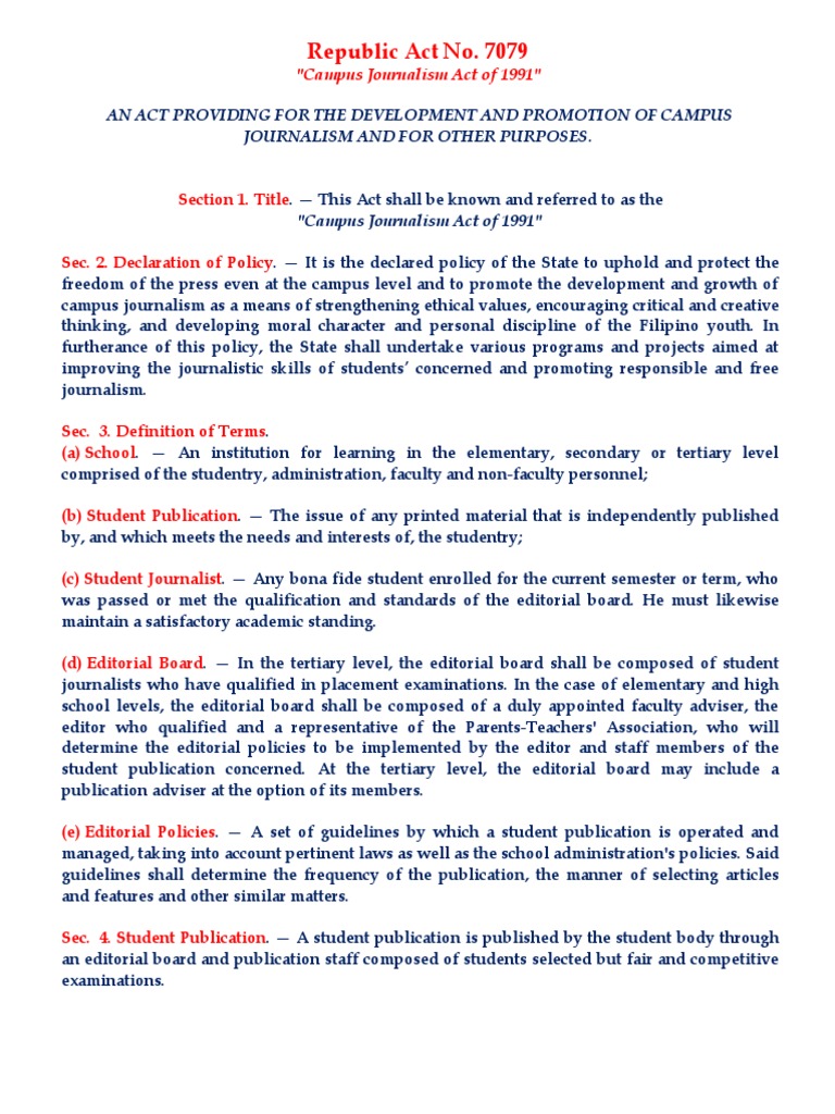 Republic Act No 7079 | PDF | Journalism | U.S. Securities And Exchange ...