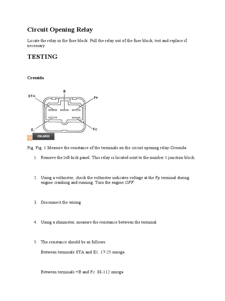 Circuit Opening Relay TESTING | PDF