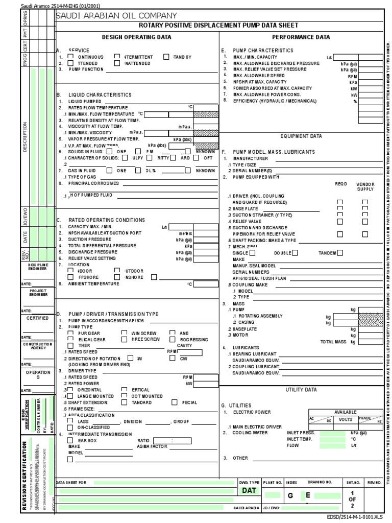 Saudi Aramco pump data sheet (2514-M-ENG | PDF | Pump | Fluid Dynamics