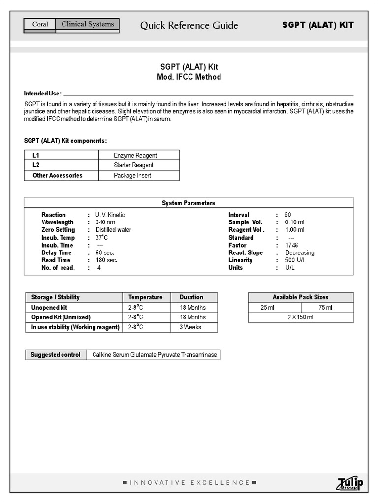 Quick Reference Guide: SGPT (Alat) Kit | PDF | Alanine Transaminase | Liver
