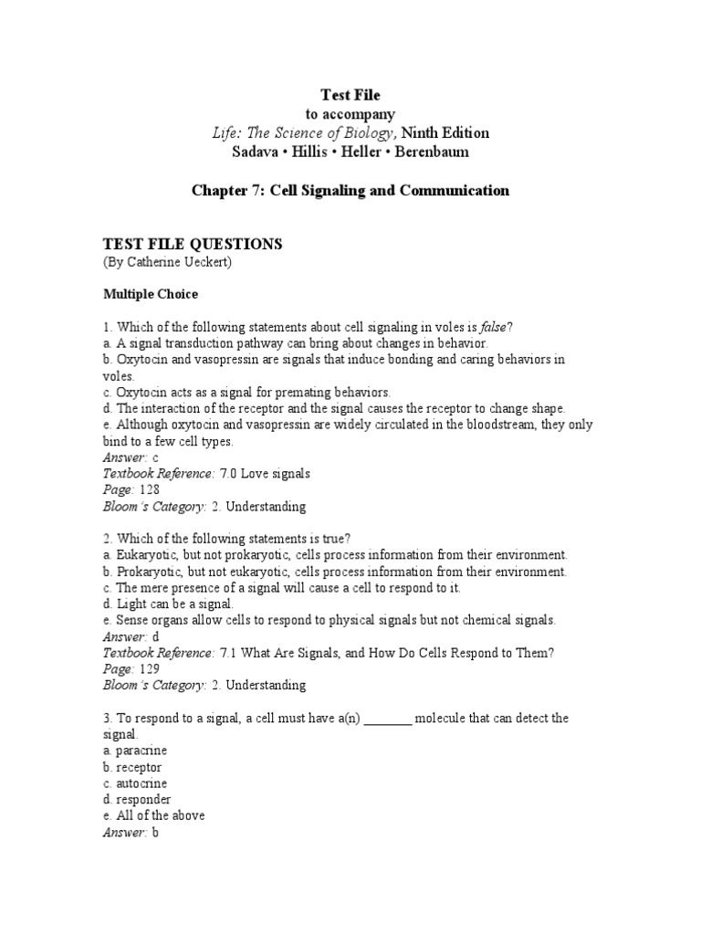 Biology Test Questions Guide | PDF | Signal Transduction | Cell Signaling