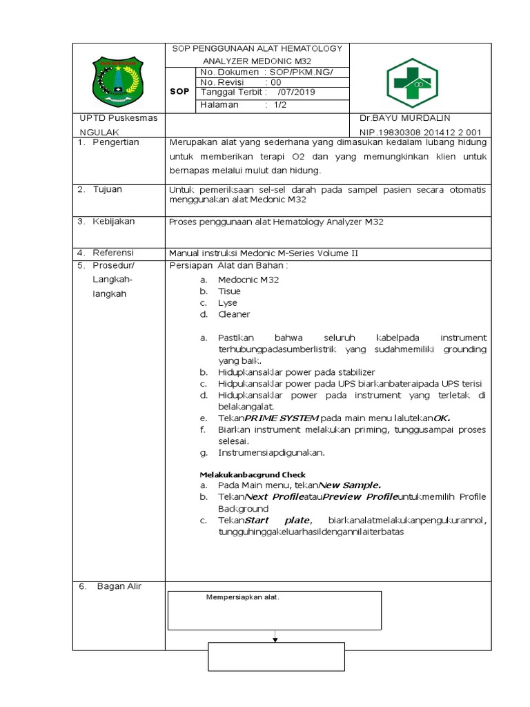 Sop Penggunaan Alat Hematology Analyzer Medonic M20 | PDF