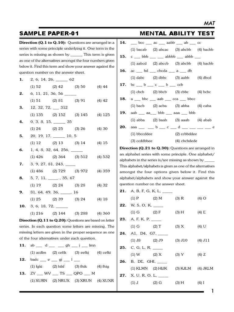 Sample Paper-01 Mental Ability Test | PDF | Nature