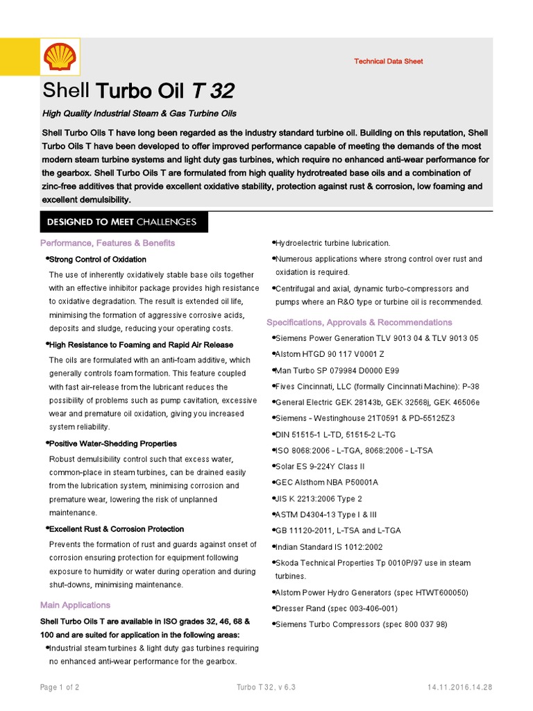 Shell Turbo T 32 PDF | PDF | Motor Oil | Lubricant