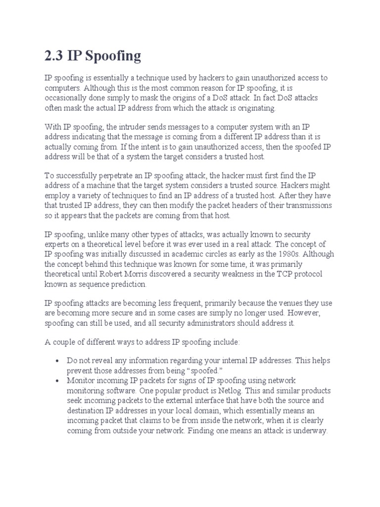 IP Spoofing | PDF | Internet Protocols | Communications Protocols