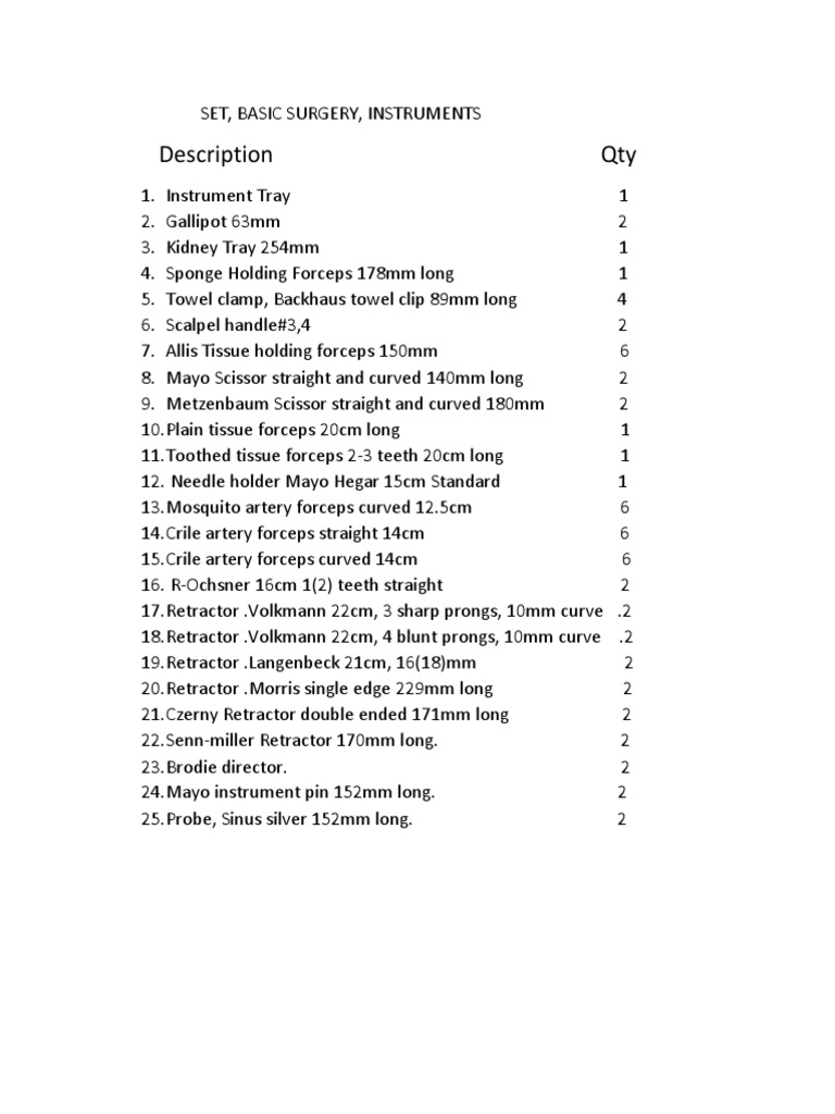 Basic General Surgery Instrument Set 1 | PDF | Tools | Nature