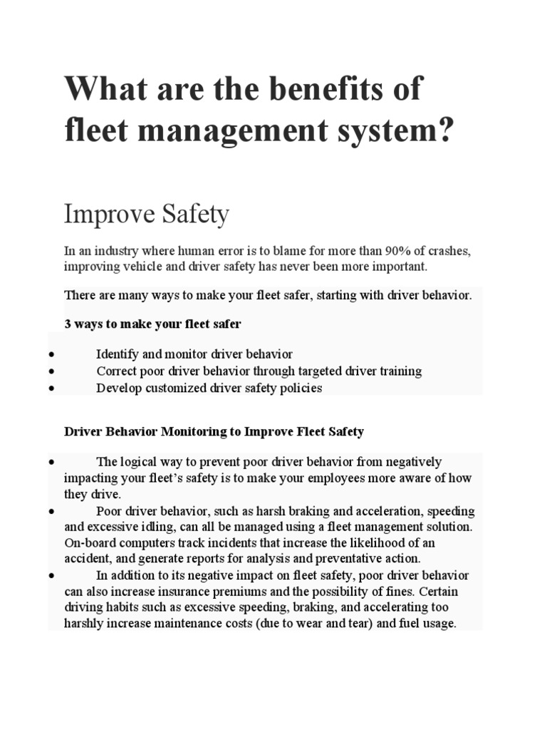 What Are The Benefits of Fleet Management System | PDF | Road Traffic Safety | Transport