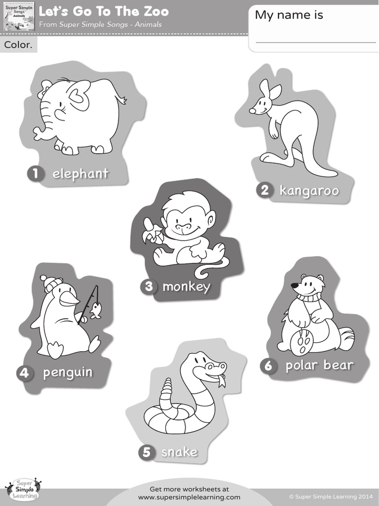 Lets Go To The Zoo Worksheet Vocabulary Coloring BW | PDF