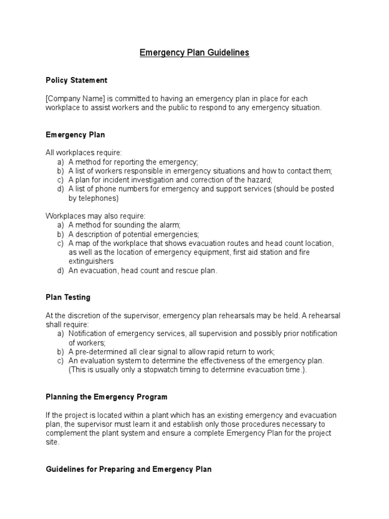 Emergency Plan Guidelines | PDF | Emergency | Emergency Evacuation