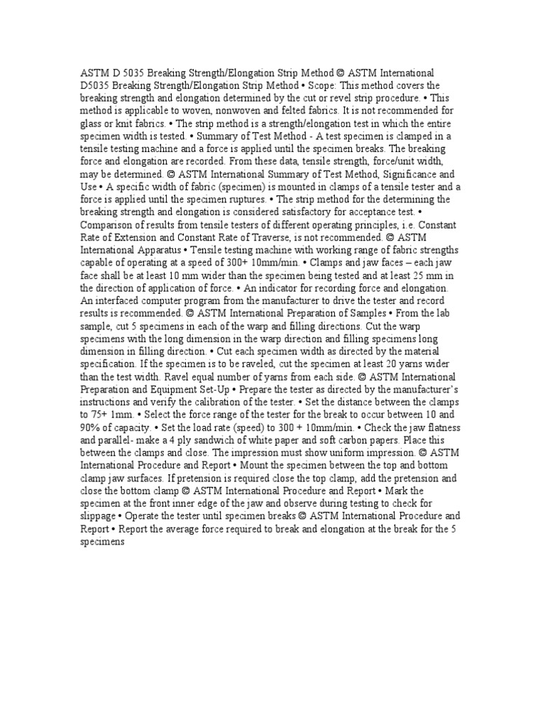 ASTM D 5035 Breaking Strength Elongation Strip | PDF | Fracture ...