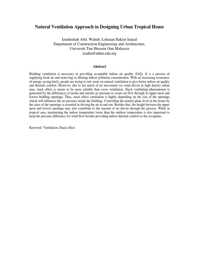 Natural Ventilation Approach in Designing Urban Tropical House PDF ...